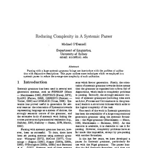 Reducing Complexity In A Systemic Parser Acl Anthology