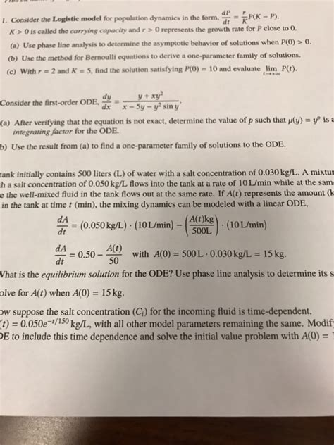 Solved I Consider The Logistic Model For Population