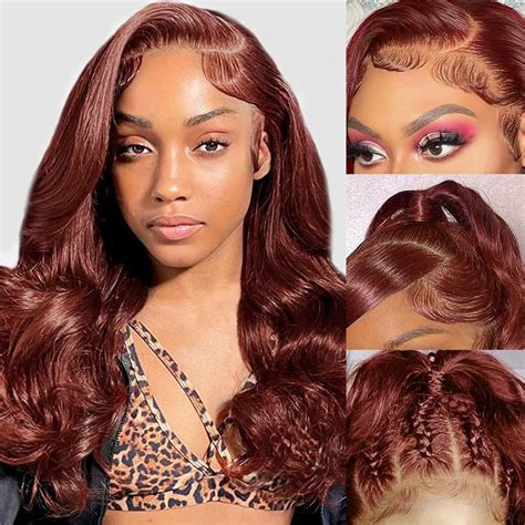 16 Inch Reddish Brown Lace Front Wigs Human Hair 13x4