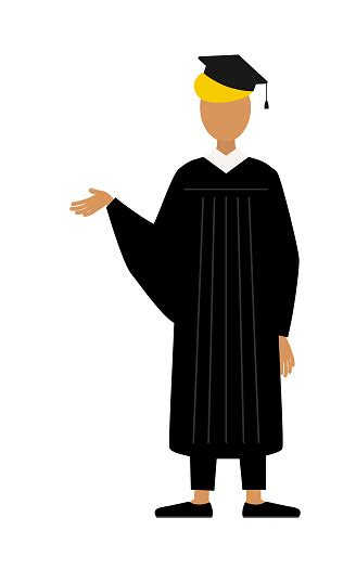 졸업식 가운과 사각 모자를 쓴 흑인 남성 졸업생이 이야기하는 간단한 그림 공부에 대한 스톡 벡터 아트 및 기타 이미지 공부 교습 교육 Istock