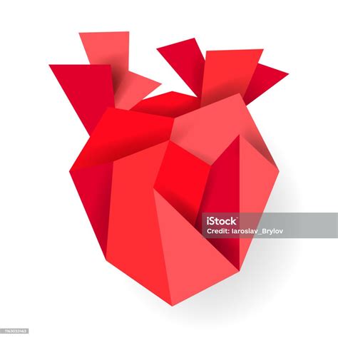 흰색 배경에 고립 된 빨간 종이 접기 종이 종이 하트 발렌타인 데이 개념입니다 사랑 감정 부드러움 디자인 개념에 대한 스톡 벡터 아트 및 기타 이미지 Istock