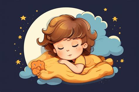 Ilustração Dos Desenhos Animados De Uma Menina Dormindo Em Uma Nuvem