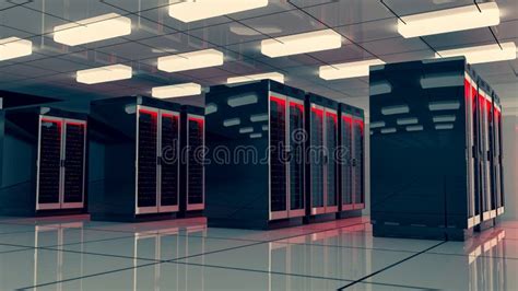 Server Room Server Data Center Backup Mining Hosting Mainframe Farm And Computer Rack With
