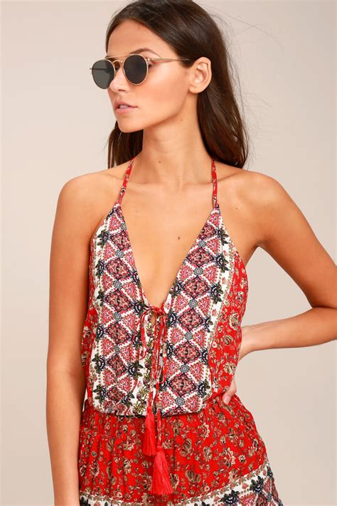 Trendy Boho Top Red Print Top Boho Print Top Print Tank Top Lulus