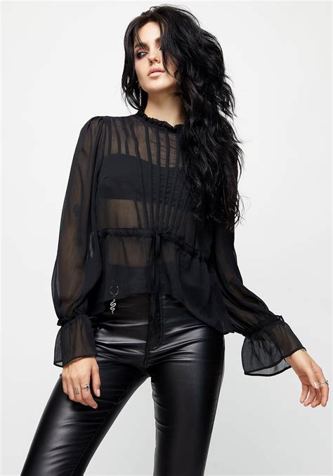 Disturbia Spirit Sheer Pintuck Ruffle Top Tops
