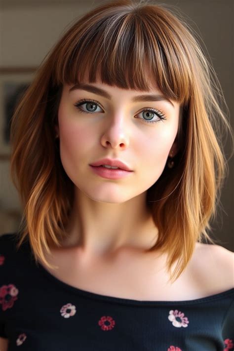 50 Chic Shoulder Length Haircuts With Bangs Blunt Bangs And Sleek Layers