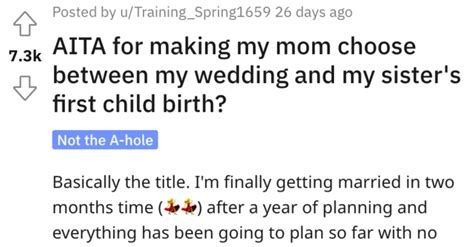 Woman Asks If Shes Wrong For Making Her Mom Choose Between Her Wedding