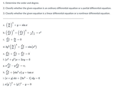 Solved 1 Determine The Order And Degree 2 Classify