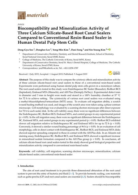 Pdf Biocompatibility And Mineralization Activity Of Three Calcium Silicate Based Root Canal