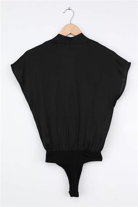 Satin Bodysuit Black Satin Bodysuit Surplice Bodysuit Lulus