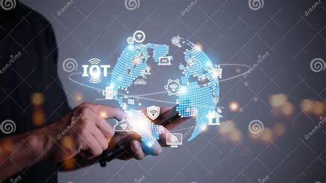 Iot Virtual Screen Interface Internet Of Things Or Iot Technology Concept With Icons Of