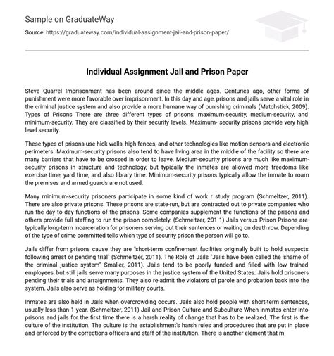 ⇉individual Assignment Jail And Prison Paper Essay Example Graduateway