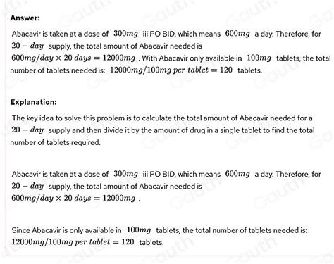 Solved Abacavir 300mg Iii Po Bid Lexiva 700mg One Po Qam And Two Po Qpm Raltegravir 100mg Iv P
