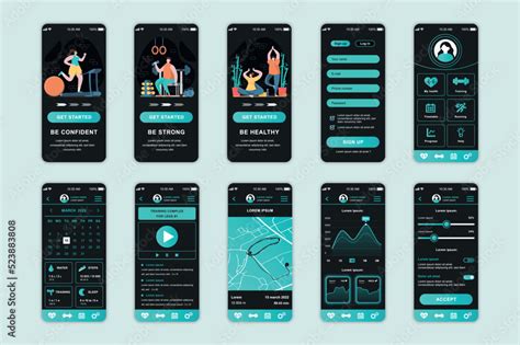 Poster Fitness Concept Screens Set For Mobile App Template Wandbild Europosters