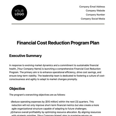 Financial Cost Reduction Program Plan Template Edit Online And Download Financial Cost Reduction Program Plan Template Edit Online And Download