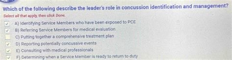 Solved Which Of The Following Describe The Leader S Role In Concussion Identification And