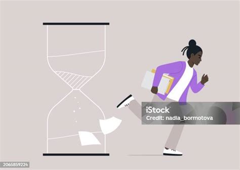 시간과의 싸움 똑딱거리는 모래시계 옆에서 전력 질주 손에 폴더를 든 결의에 찬 러너가 커다란 모래 타이머를 지나쳐 돌진합니다 건강한 생활방식에 대한 스톡 벡터 아트 및 기타