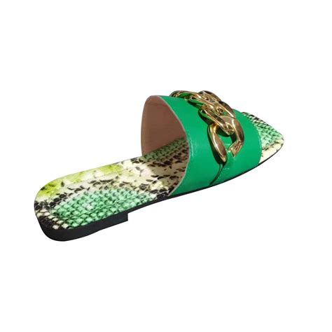 Gersome Womens Summer Square Open Toe Slide Sandals Chain Flat Sandals