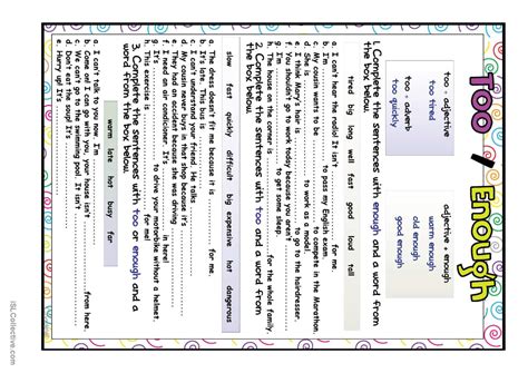 Too And Enough General Gramma English ESL Worksheets Pdf Doc