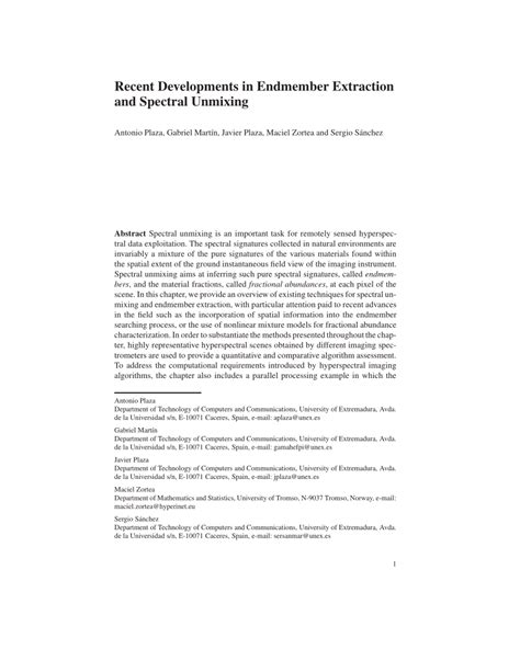 Pdf Recent Developments In Endmember Extraction And Spectral Unmixing