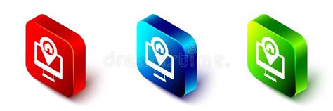 Isometric Computer Monitor And Folded Map With Location Marker Icon