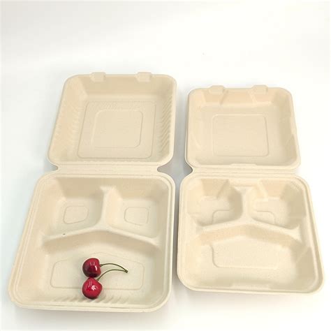 Biodegradable Sugarcane Takeaway Lunch Box Disposable Bagasse Clamshell