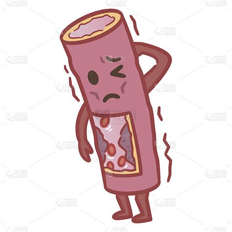 不健康的血管可爱的卡通人物。身体解剖元素，健康医学标志，内脏器官，人体生理学孤立在白色背景矢量插图。