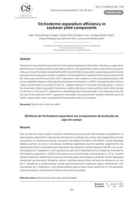 Pdf Trichoderma Asperellum Efficiency In Soybean Yield Components