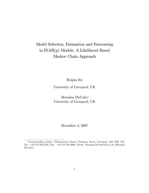 Pdf Model Selection Estimation And Forecasting In Inarp Models A Likelihood Based Markov