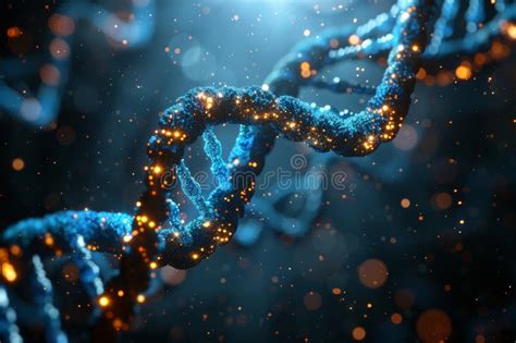 Detailed 3d Dna Double Helix Structure On Dark Blue Background Stock