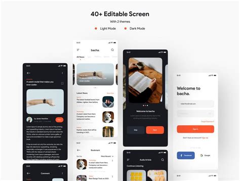 适用于iPhone X的新闻app UI kit设计模板Bacha 25学堂