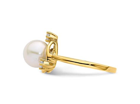 14k Yellow Gold Lab Grown Diamond And Freshwater Cultured Pearl Ring