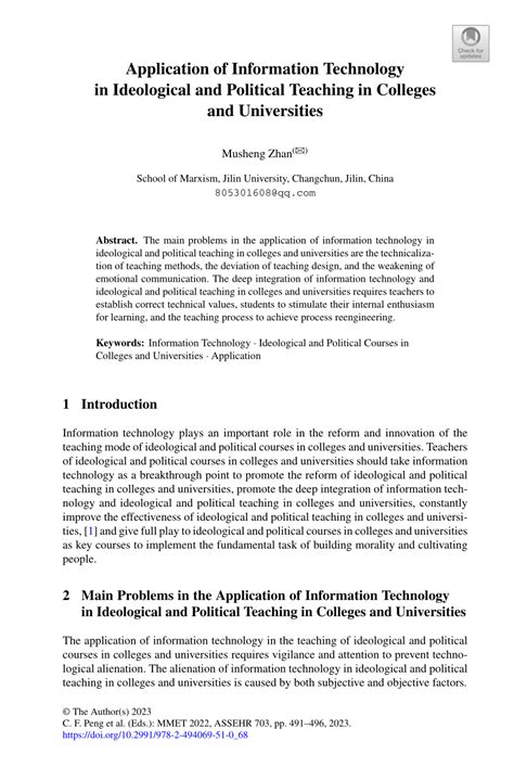 Pdf Application Of Information Technology In Ideological And Political Teaching In Colleges