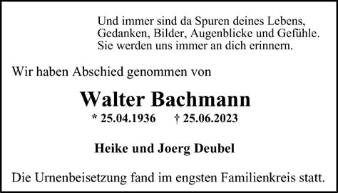 Traueranzeigen Von Walter Bachmann Trauer In NRW De