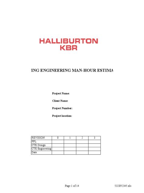 Piping Engineering Man Hour Estimate Project Name Client Name Project Number Project