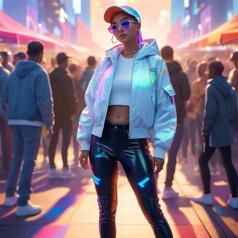 futuristic summer cityscape neon lights rooftop parties holographic decorations premium ai