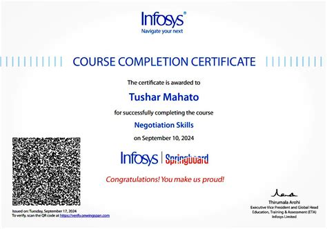 Tushar Mahato On Linkedin Infosys Springboard Negotiationskills