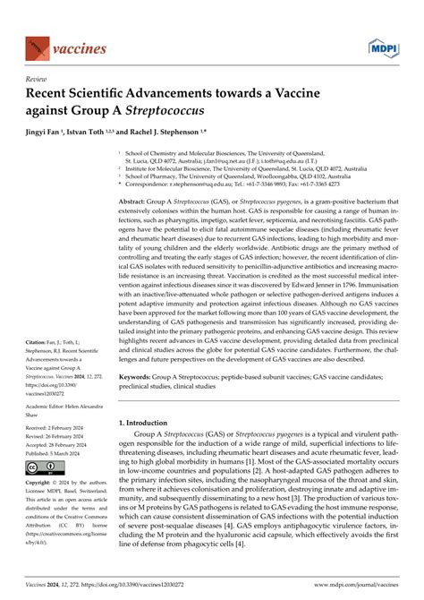 Pdf Recent Scientific Advancements Towards A Vaccine Against Group A Streptococcus