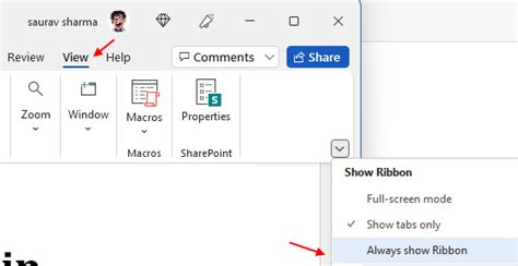 jak pokazać ukryć pasek narzędzi wstążki w microsoft word ilinuxgeek
