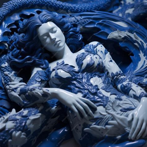 Premium Ai Image A Blue And White Sculpture Of A Woman Laying On Her Back