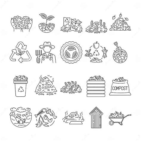 Composting Color Line Icons Vector Isolated Element Stock Vector Illustration Of Fertilizer