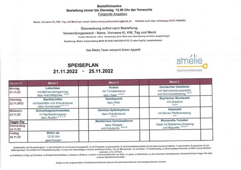 Speiseplan Für Die Woche Vom 21 11 25 11 2022 Johannisberg Schule