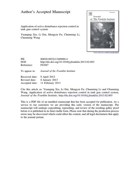 Appn Of Active Disturbance Rejection Control In Tank Gun Control System 623kb Download Free