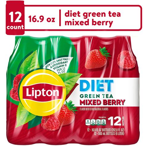 Lipton Diet Green Tea Mixed Berry Iced Tea 169 Fl Oz 12 Pack Bottles