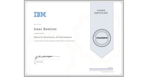 Isaac Ramirez On Linkedin Completion Certificate For Python For Data Science Ai And Development