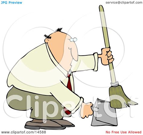 Chubby And Balding Businessman In A Tan Suit Crouching And Using A