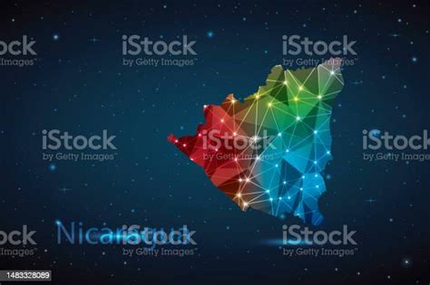 니카라과의 다각형 지도입니다 벡터 일러스트레이션 로우 폴리 컬러 레인보우 0명에 대한 스톡 벡터 아트 및 기타 이미지 0명 결정체 국가 지도 Istock