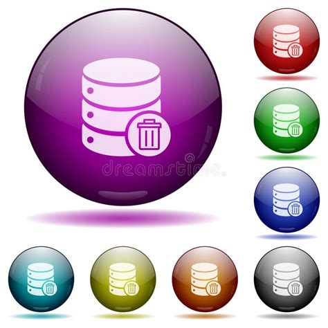 Delete From Database Icon In Glass Sphere Buttons Stock Vector