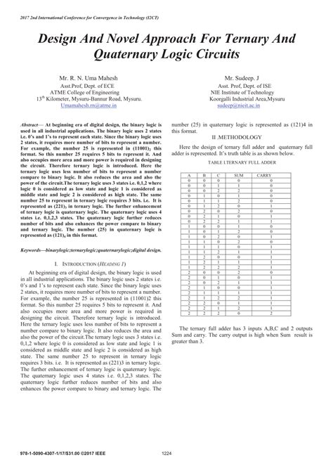 Pdf Design And Novel Approach For Ternary And Quaternary Logic Circuits