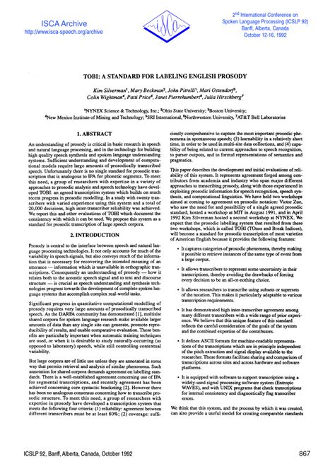 Pdf Tobi A Standard For Labeling English Prosody